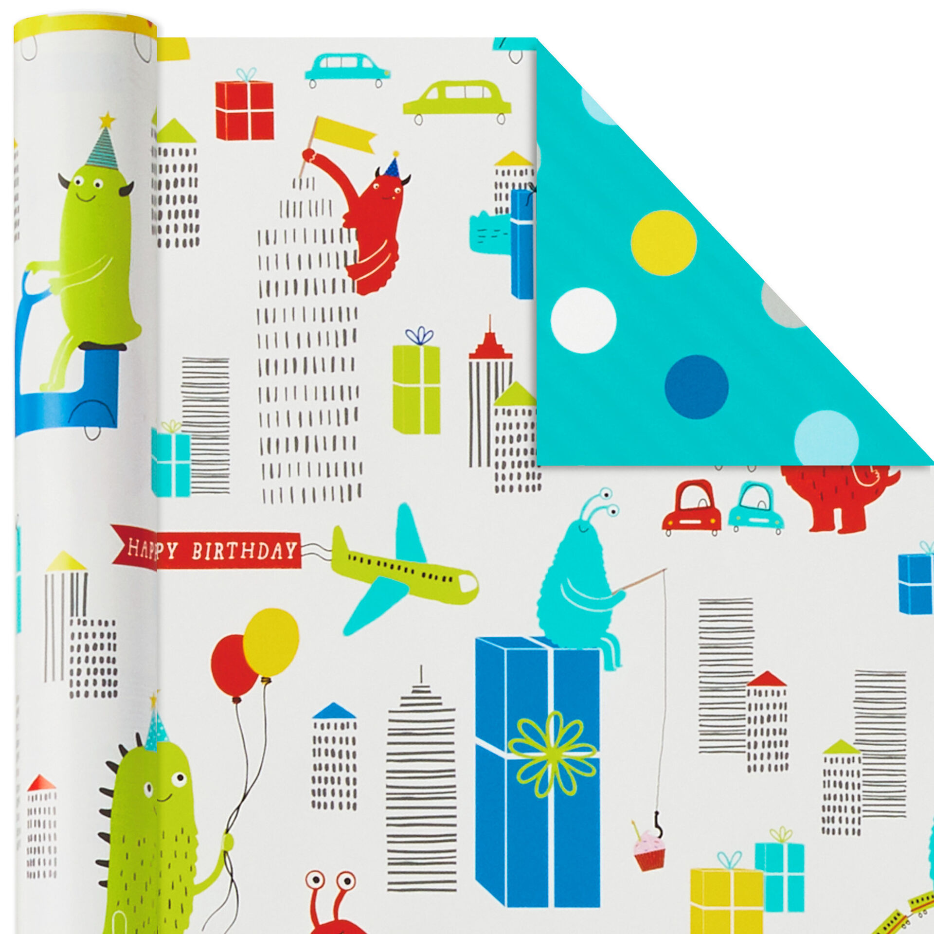 Colorful Kid Birthday 3-Pack Reversible Wrapping Paper, 120 sq. ft ...