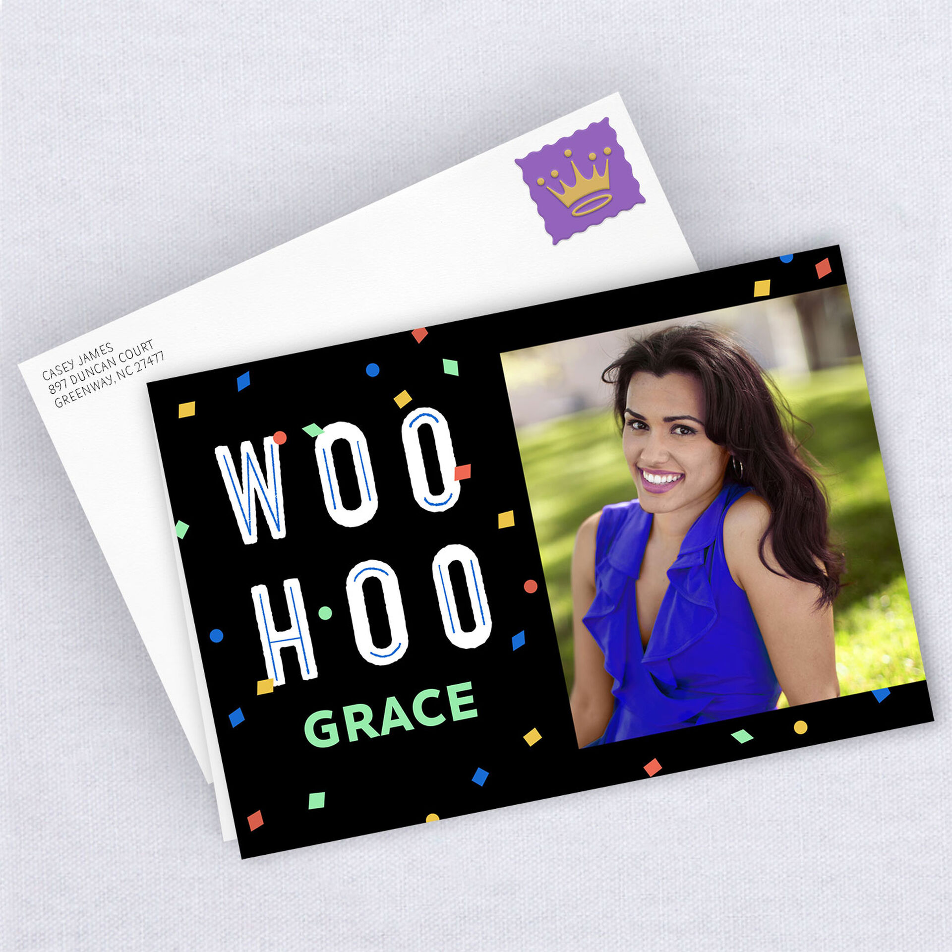 Personalized Woo Hoo Confetti Celebration Photo Card - Greeting Cards ...