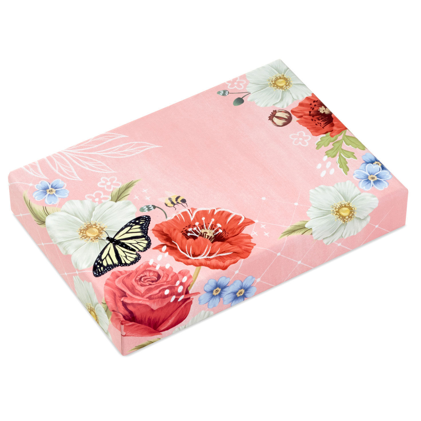 Pink Floral Stationery Set and Desk Organizer Box - Note Cards ...
