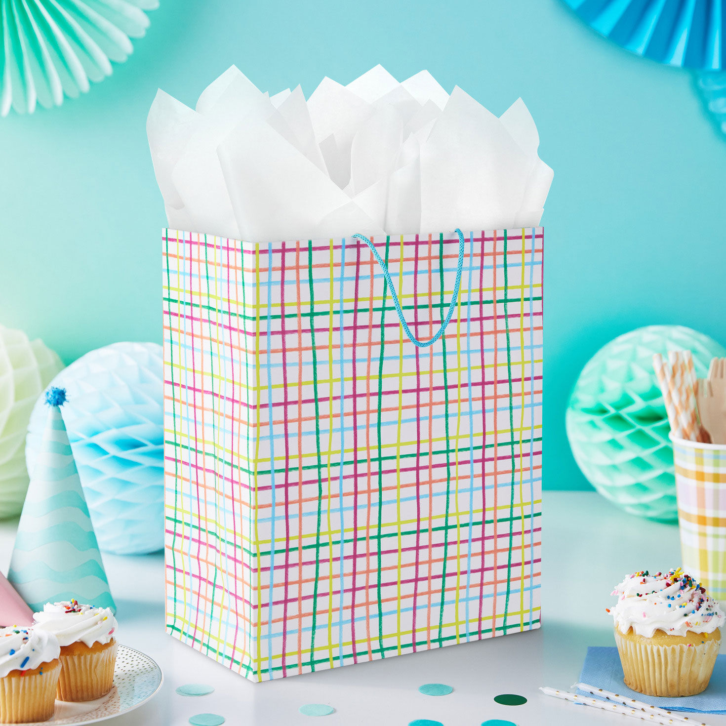 13" Multicolor Windowpane Large Gift Bag - Gift Bags | Hallmark