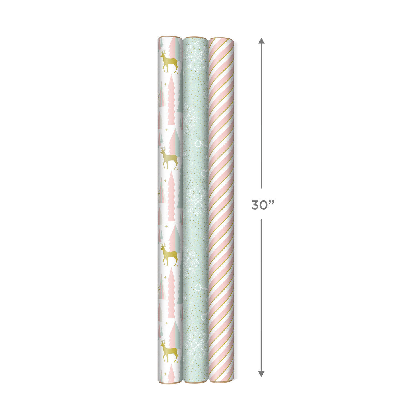 Pink and Mint Assorted 3-Pack Christmas Wrapping Paper, 120 sq. ft ...