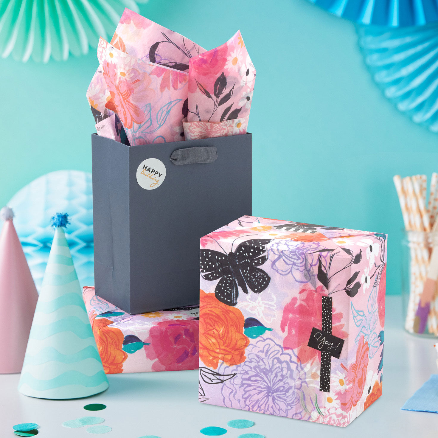 Vibrant Floral Tissue Paper With Gift Tag Stickers, 10 sheets - Tissue ...