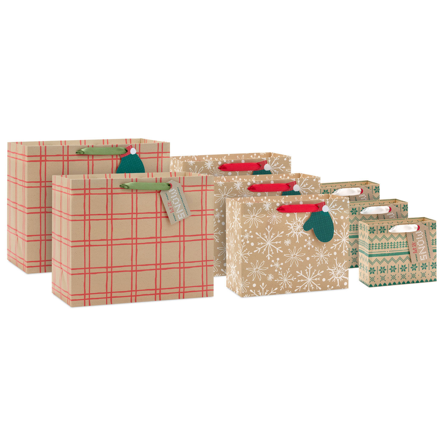 Holiday Kraft 8-Pack Assorted Horizontal Gift Bag Bundle With 8 Tags ...
