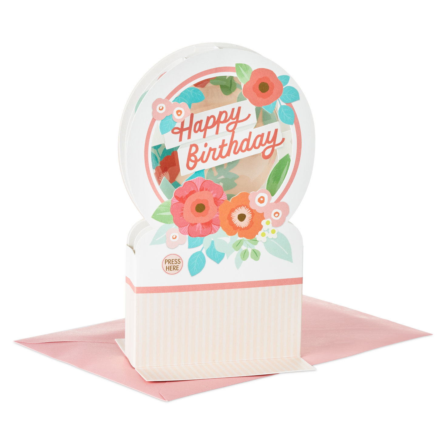 Happy Birthday Floral Snow Globe Musical 3D Pop-Up Birthday Card With ...