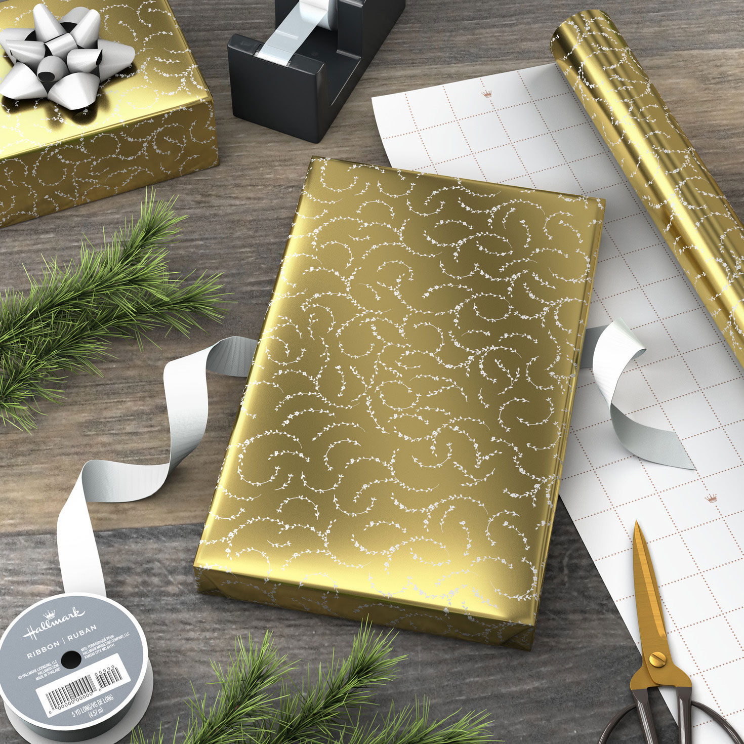 Gold Filigree Metallic Christmas Wrapping Paper Roll, 22.5 sq. ft ...