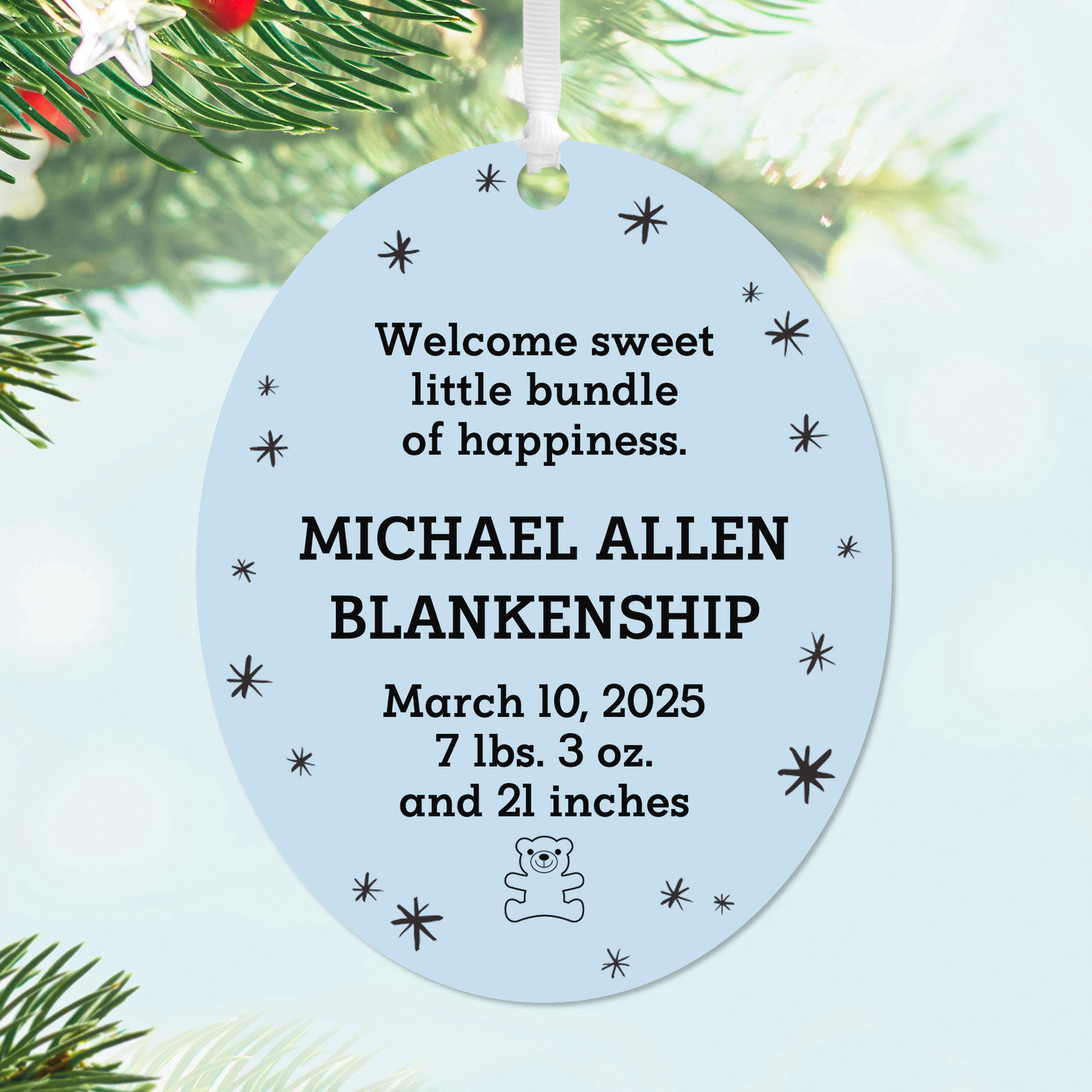 Vertical Oval Metal Personalized Ornament, Custom Text - Personalized ...