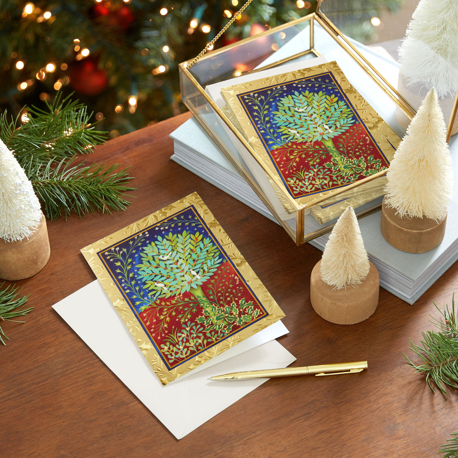 UNICEF Peaceful Holly Tree Boxed Christmas Cards, Pack of 20 - Boxed ...