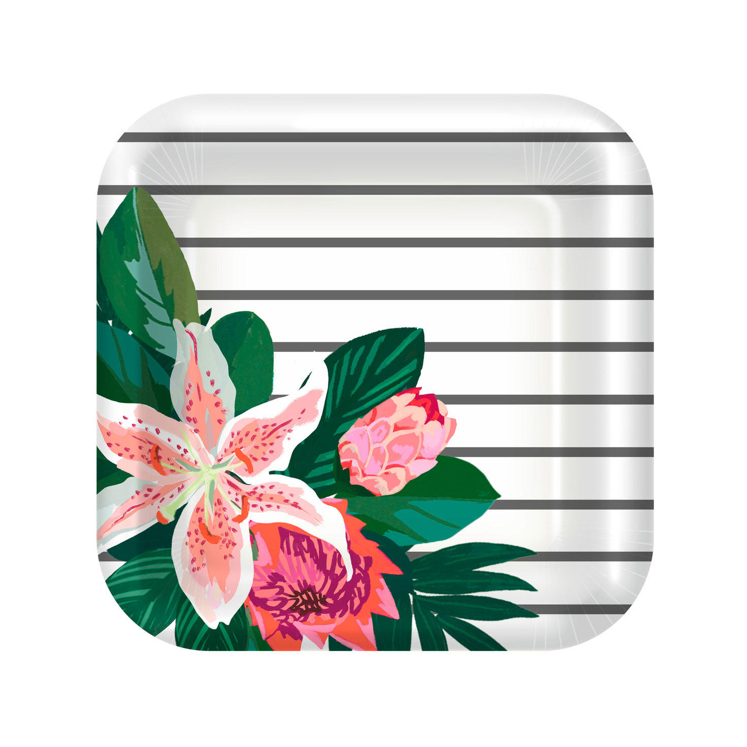 Lily Bouquet on Stripes Square Dessert Plates, Set of 8 - Party Plates ...