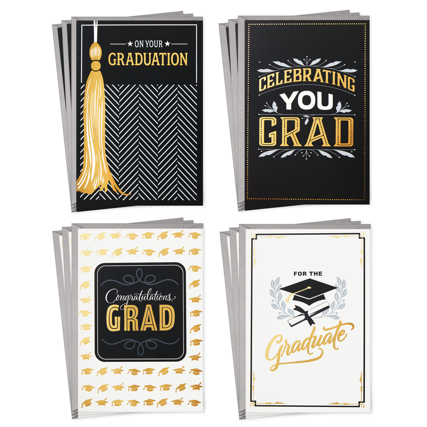 Assorted Black, White and Gold Graduation Cards, Pack of 12 - Boxed ...