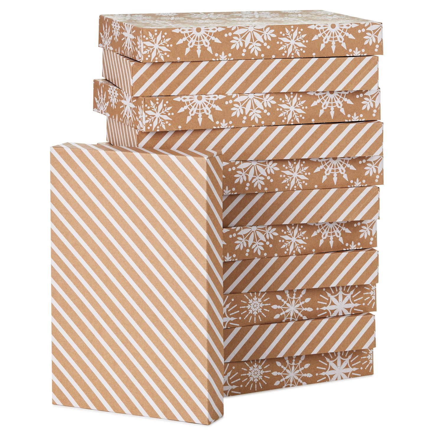 Snowflakes and Stripes 12-Pack Designed Brown Shirt Boxes - Gift Boxes ...