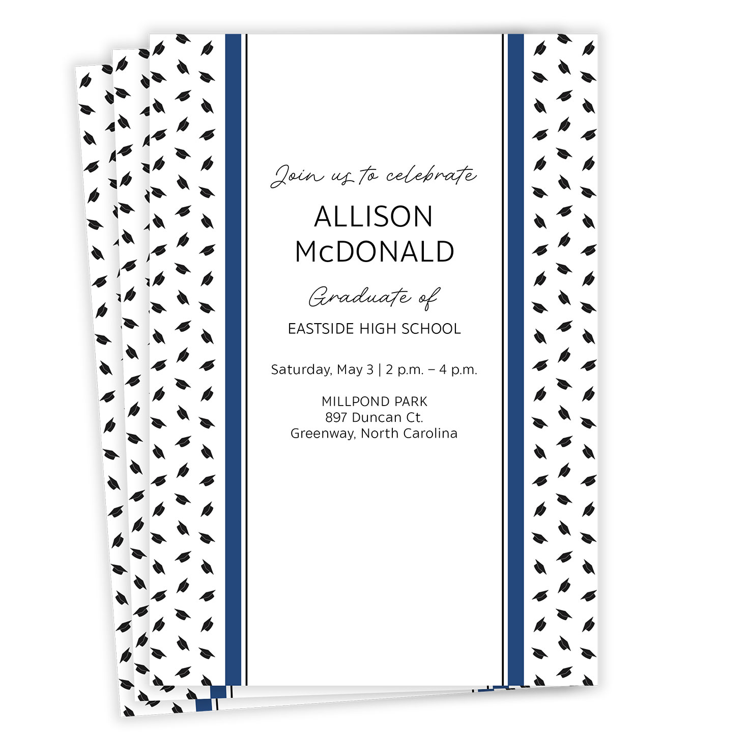 Blue and Black Preppy Hats Flat Graduation Party Invitation ...