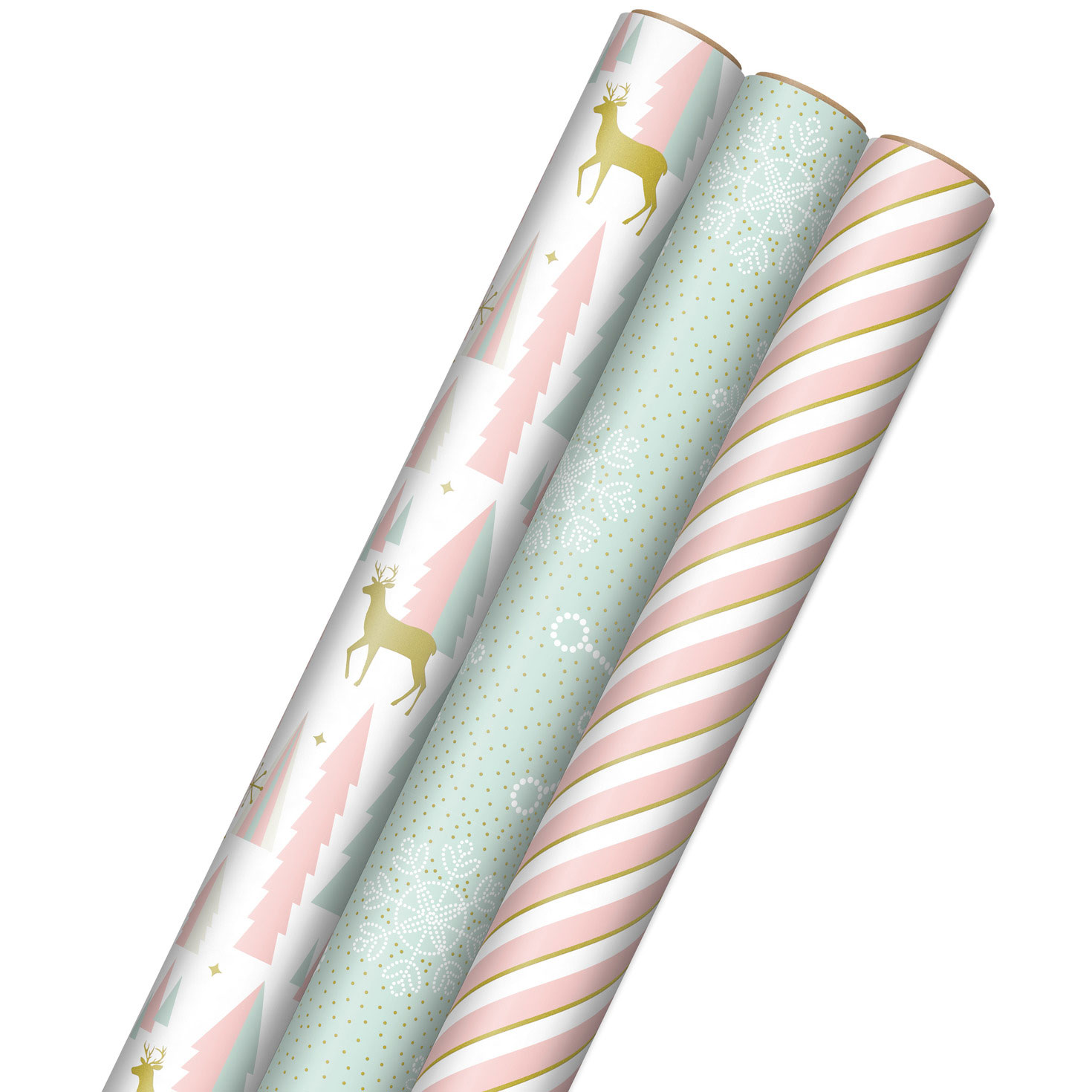 Pink and Mint Assorted 3-Pack Christmas Wrapping Paper, 120 sq. ft ...