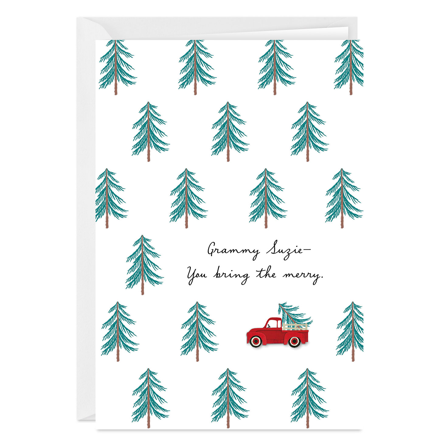 Personalized Red Truck With Trees Christmas Card - Greeting Cards ...