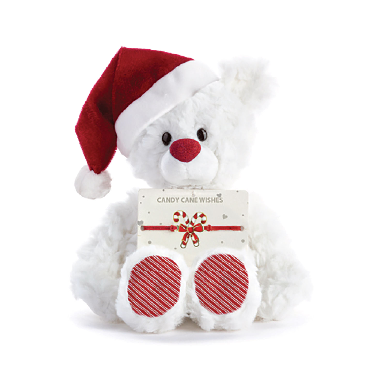 Demdaco Santa Hat White Plush Bear With Red Bow Bracelet, 8" - Classic ...
