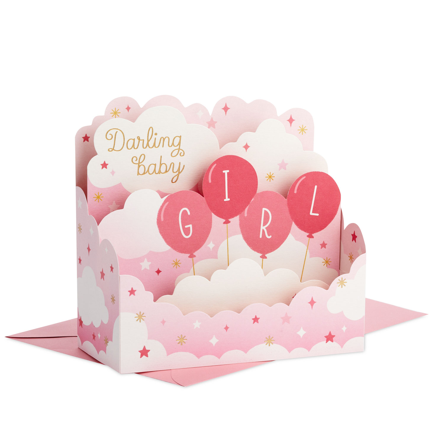 Pink Balloons 3D Pop-Up New Baby Girl Card - Greeting Cards | Hallmark