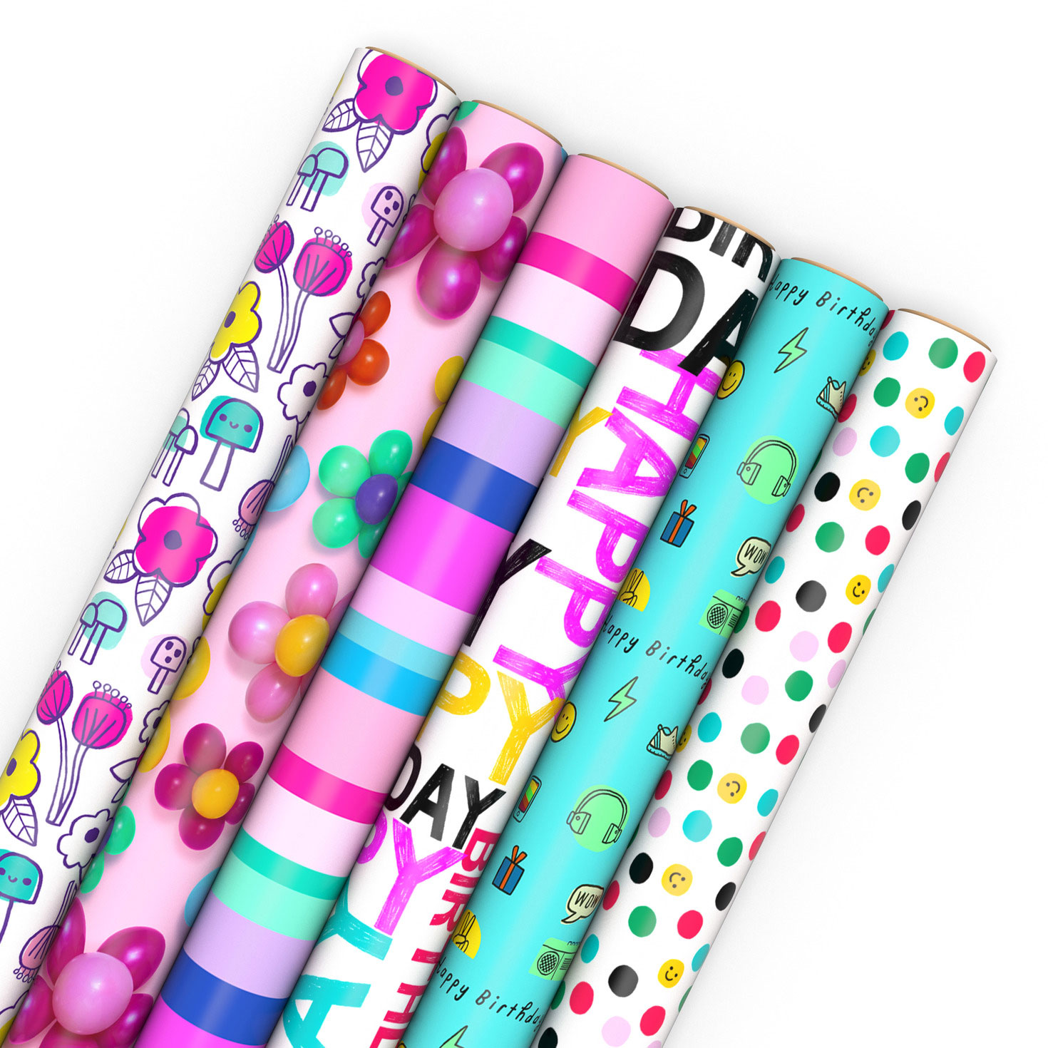 Birthday Whimsy 6-Pack Assorted Wrapping Paper Roll Bundle, 180 sq. ft ...