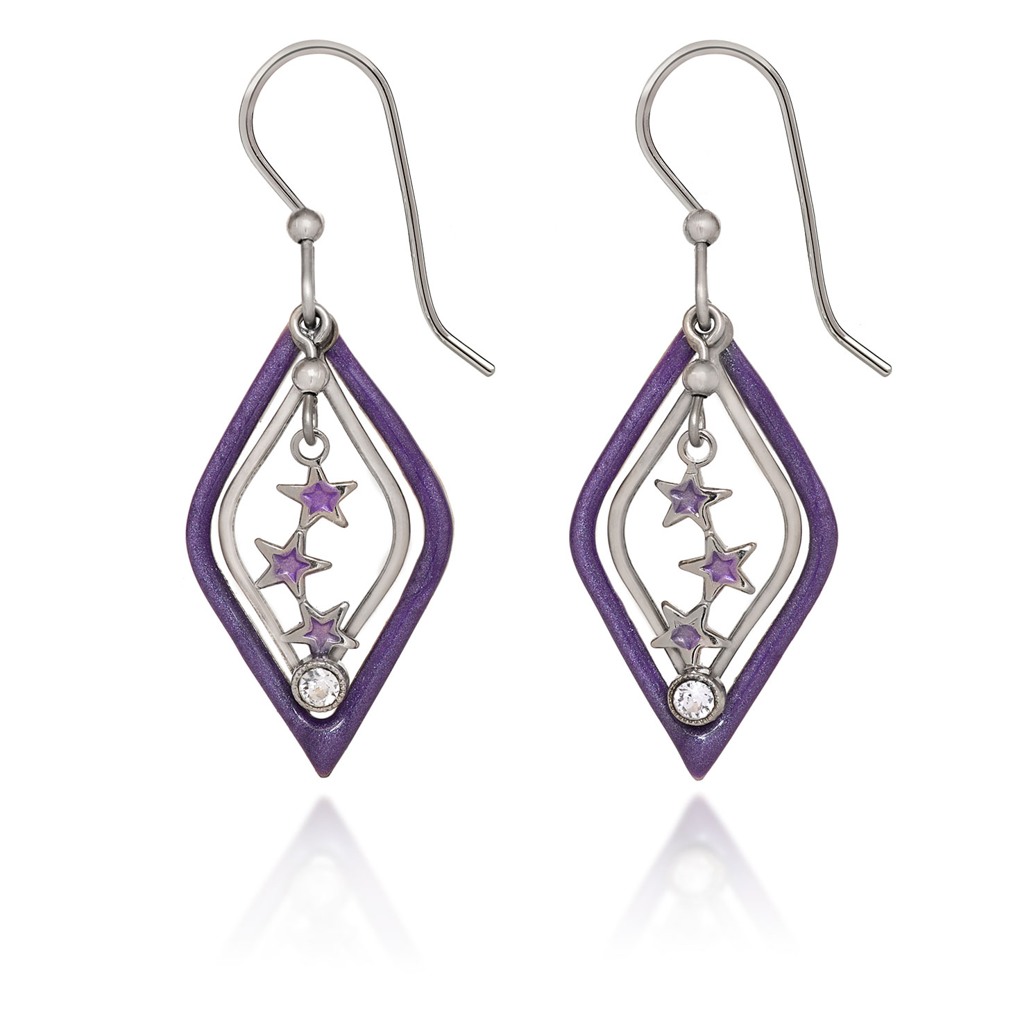 Silver Forest Stars Silver and Purple Drop Earrings - Earrings | Hallmark
