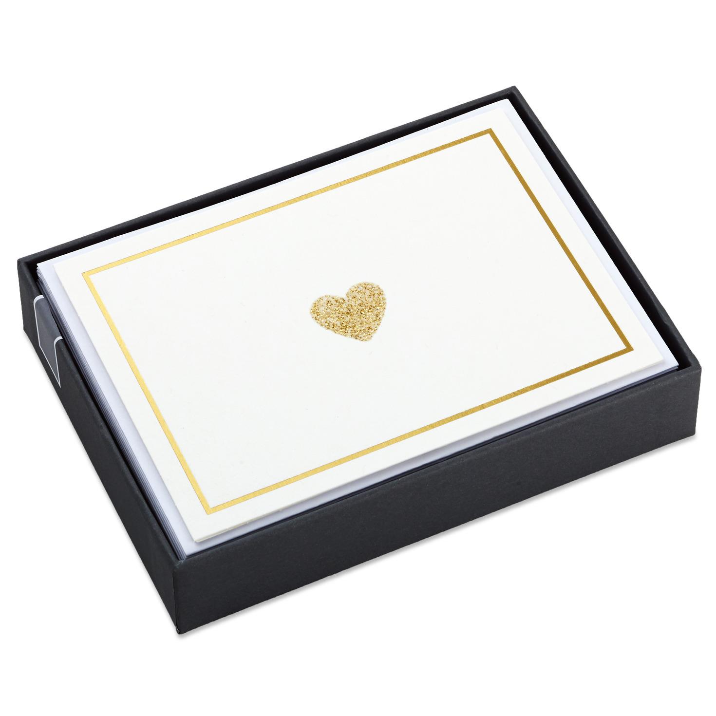 Glittery Gold Hearts Blank Note Cards, Box of 10 - Note Cards ...