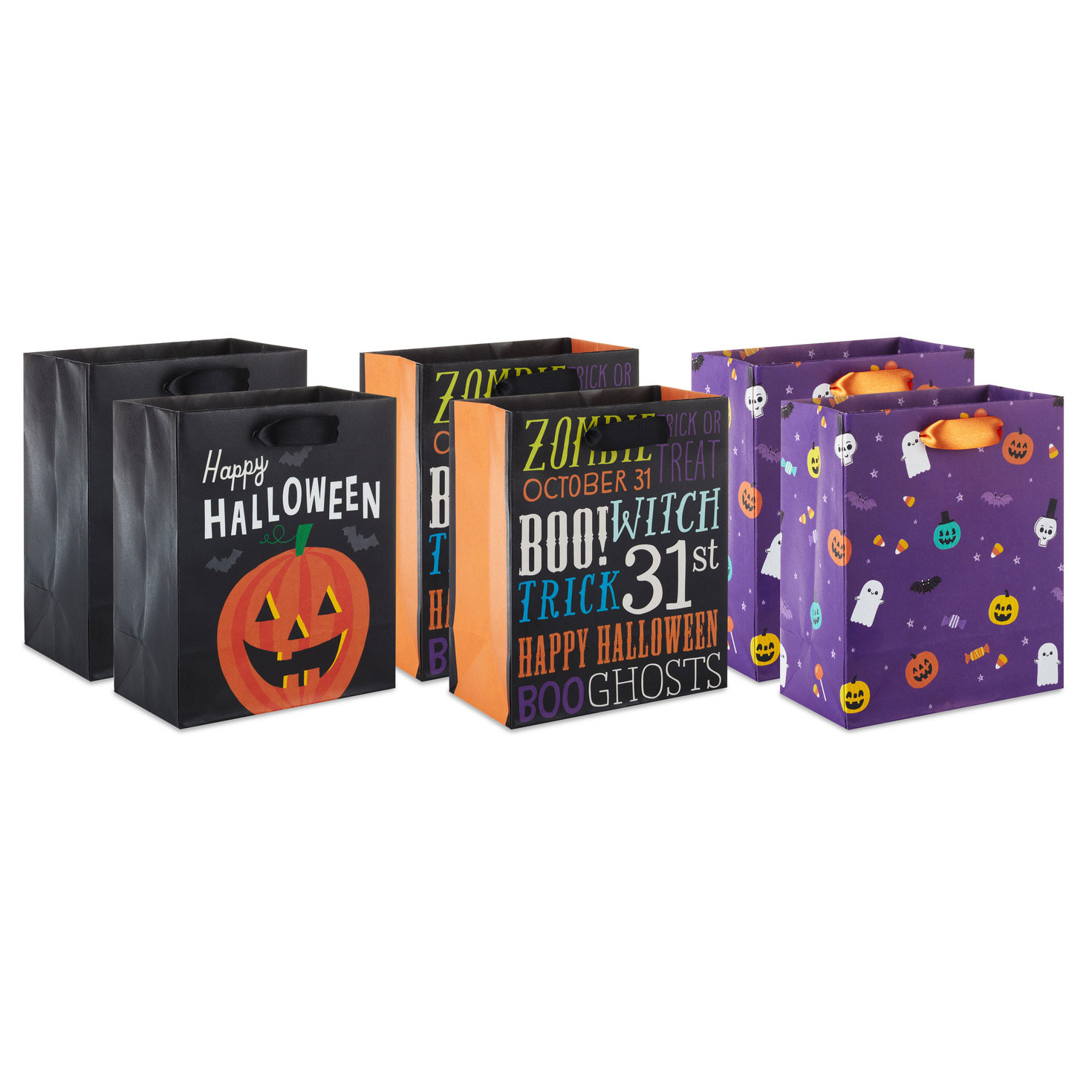 6.5" Spooky Time 6-Pack Assorted Small Halloween Gift Bag Bundle - Gift ...