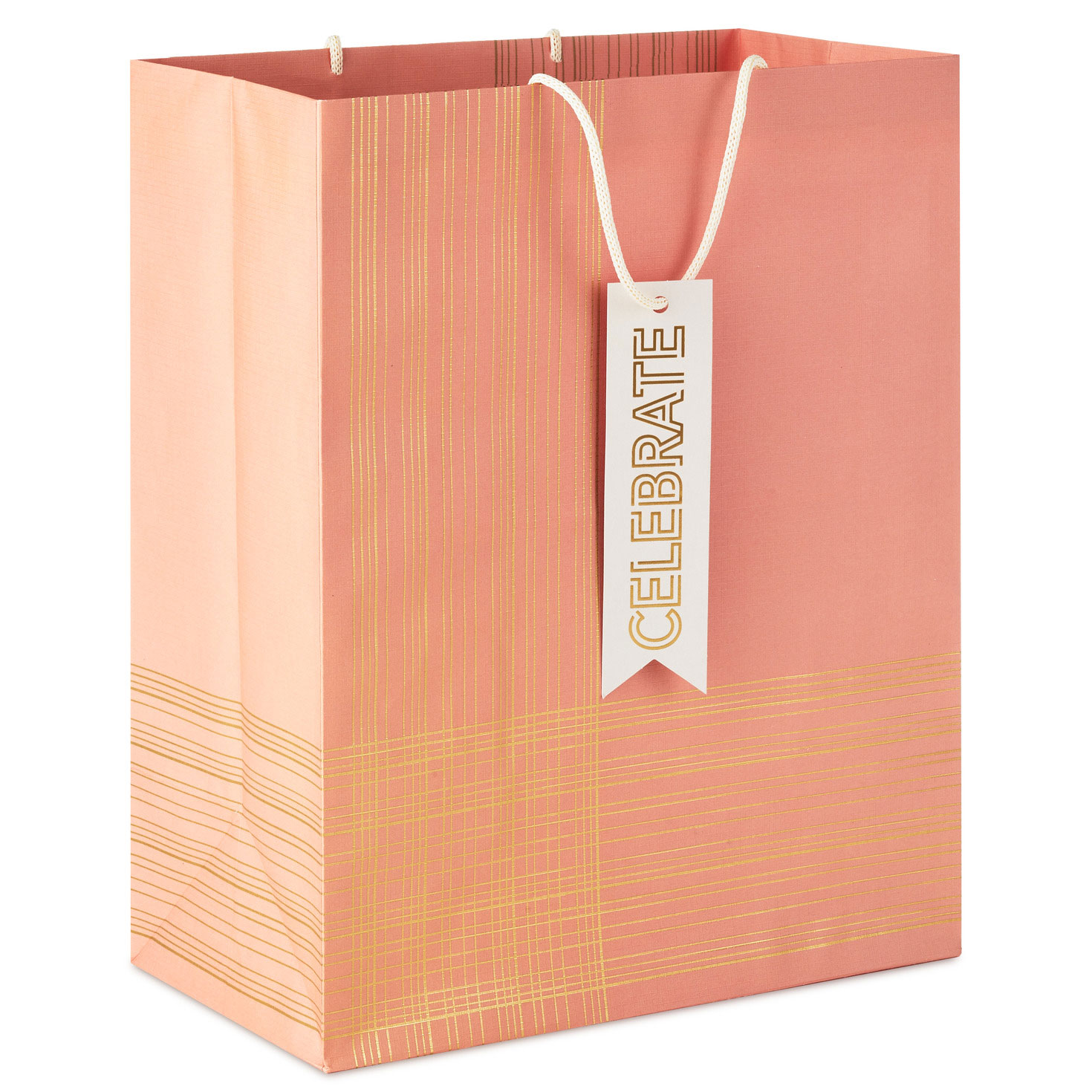 13" Gold Lines on Coral Large Gift Bag - Gift Bags | Hallmark