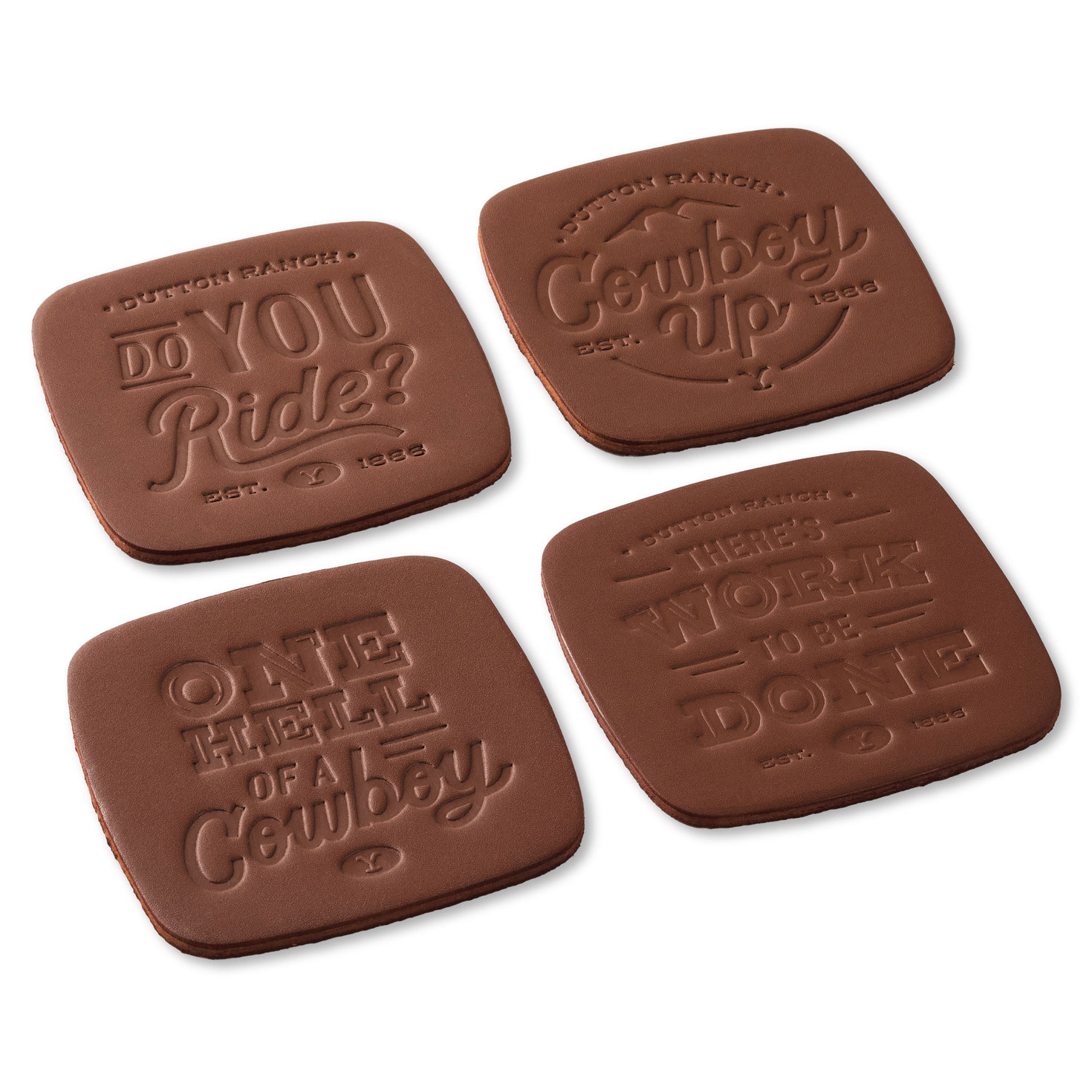 Yellowstone Dutton Ranch Bonded Leather Coasters, Set of 4 - Kitchen ...