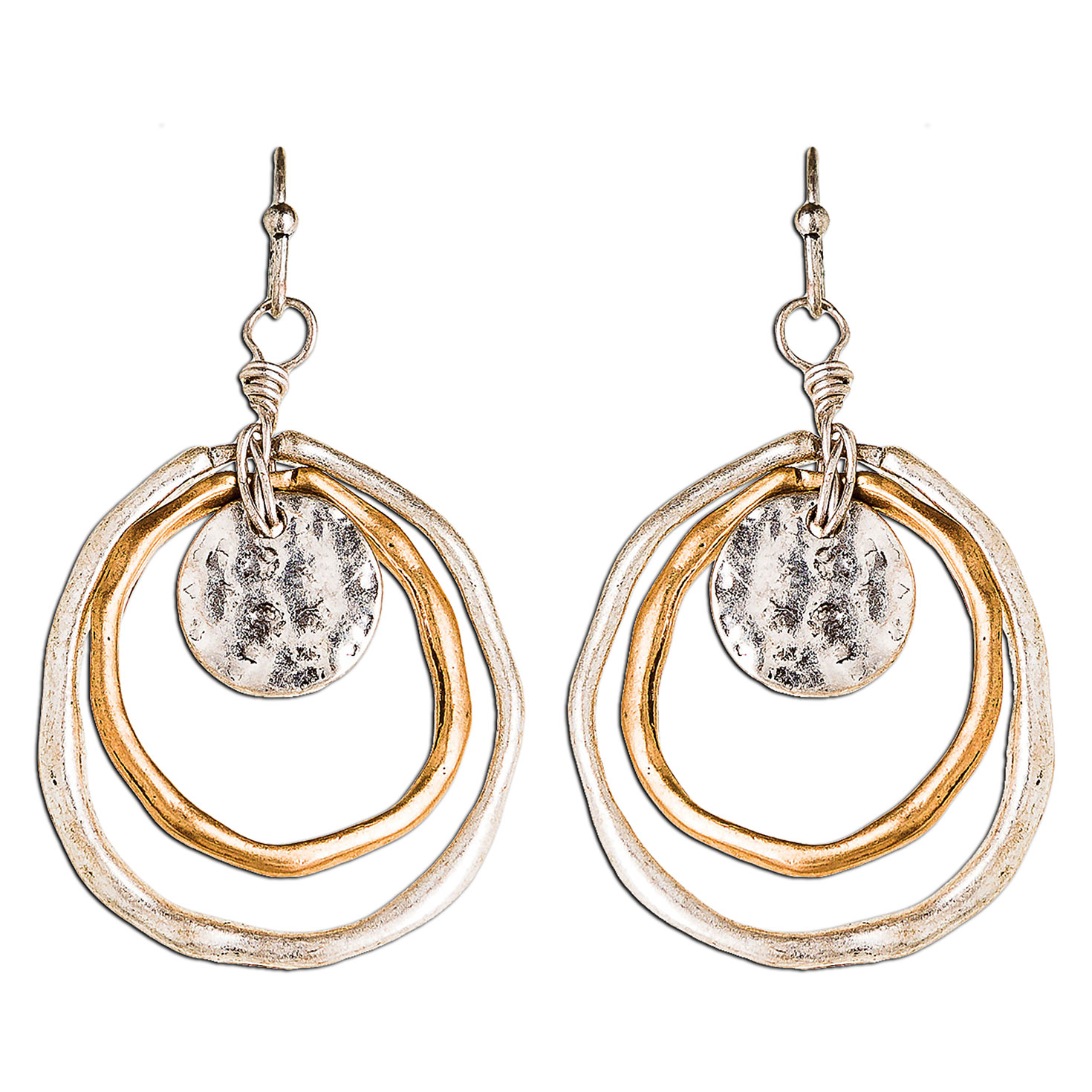 Rain Jewelry Hammered Disc Mixed Metal Drop Earrings - Earrings | Hallmark