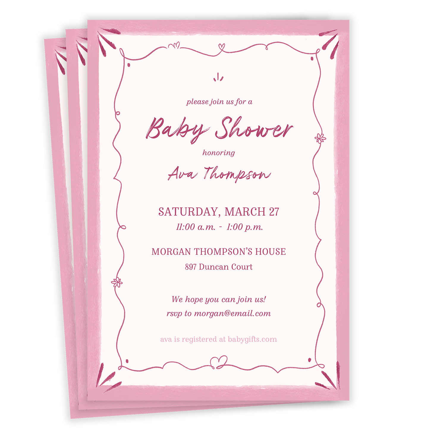 Elegant Pink Doodle Flat Baby Shower Invitation - Invitations | Hallmark