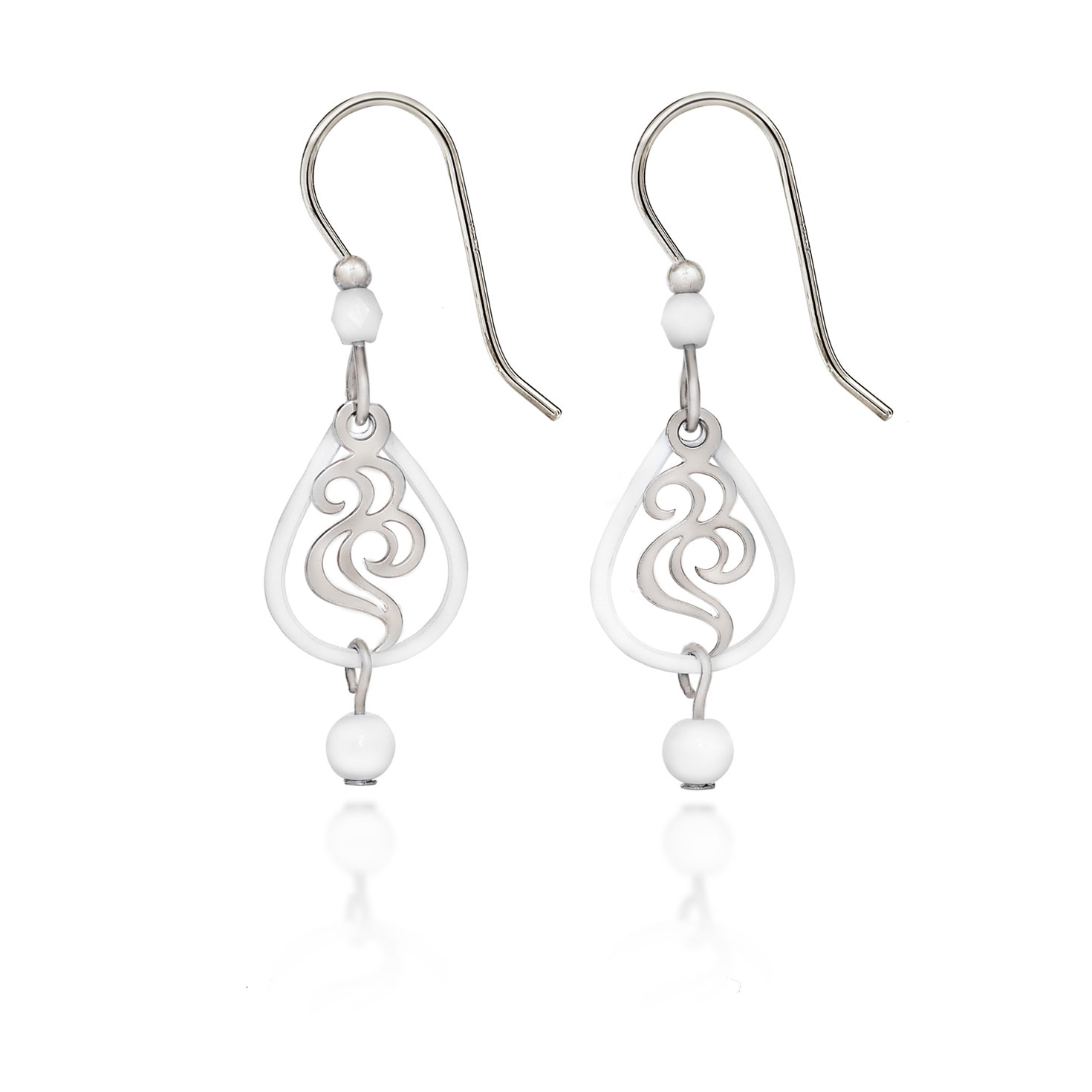 Silver Forest White and Silver-Tone Open Teardrop Earrings - Earrings ...