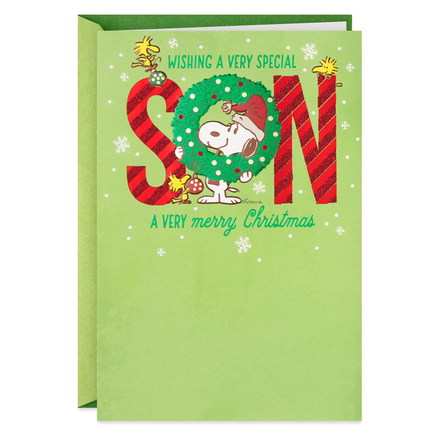 Peanuts® Snoopy With Wreath Christmas Card for Son - Greeting Cards ...