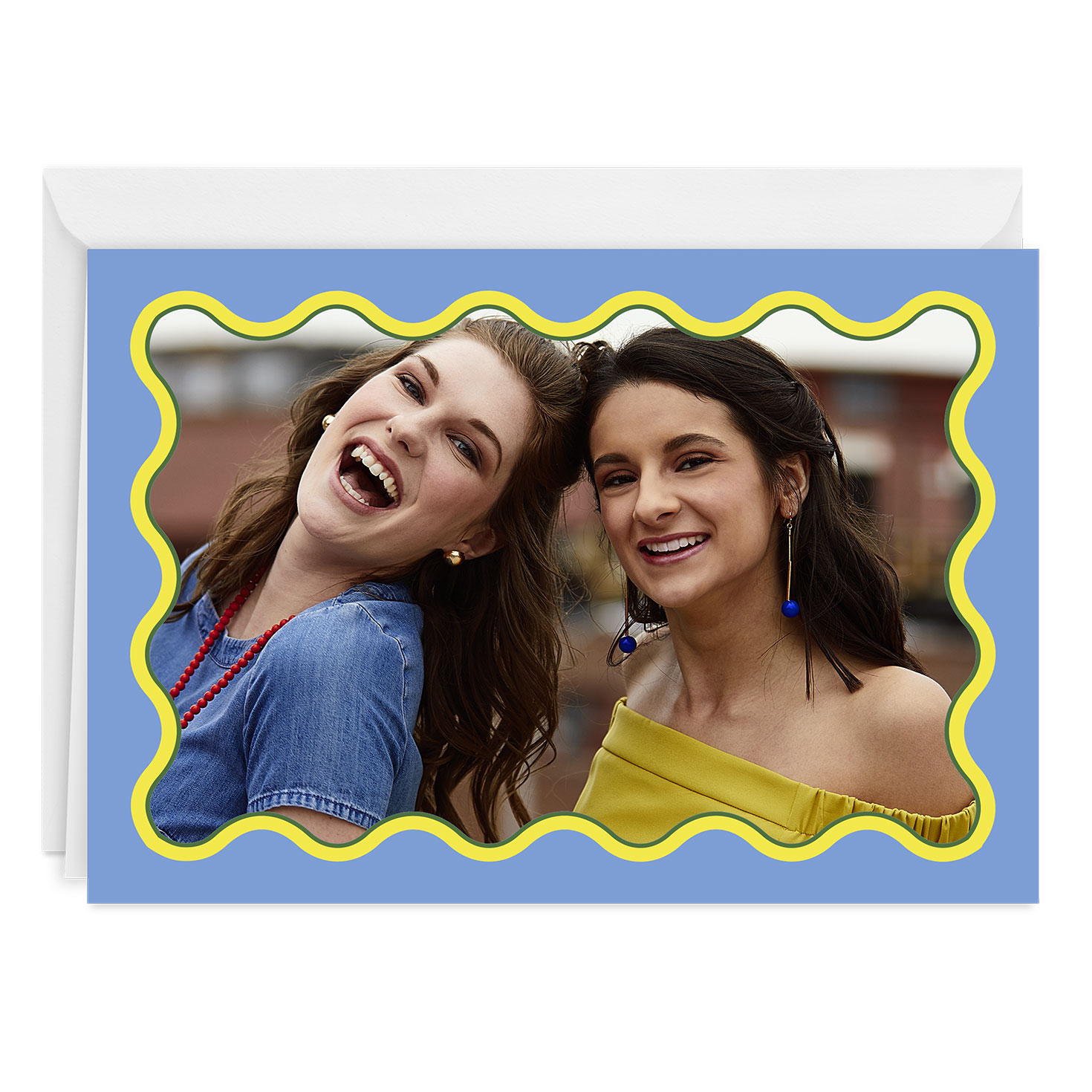 Blue and Yellow Rick Rack Frame Blank Custom Card - Greeting Cards ...