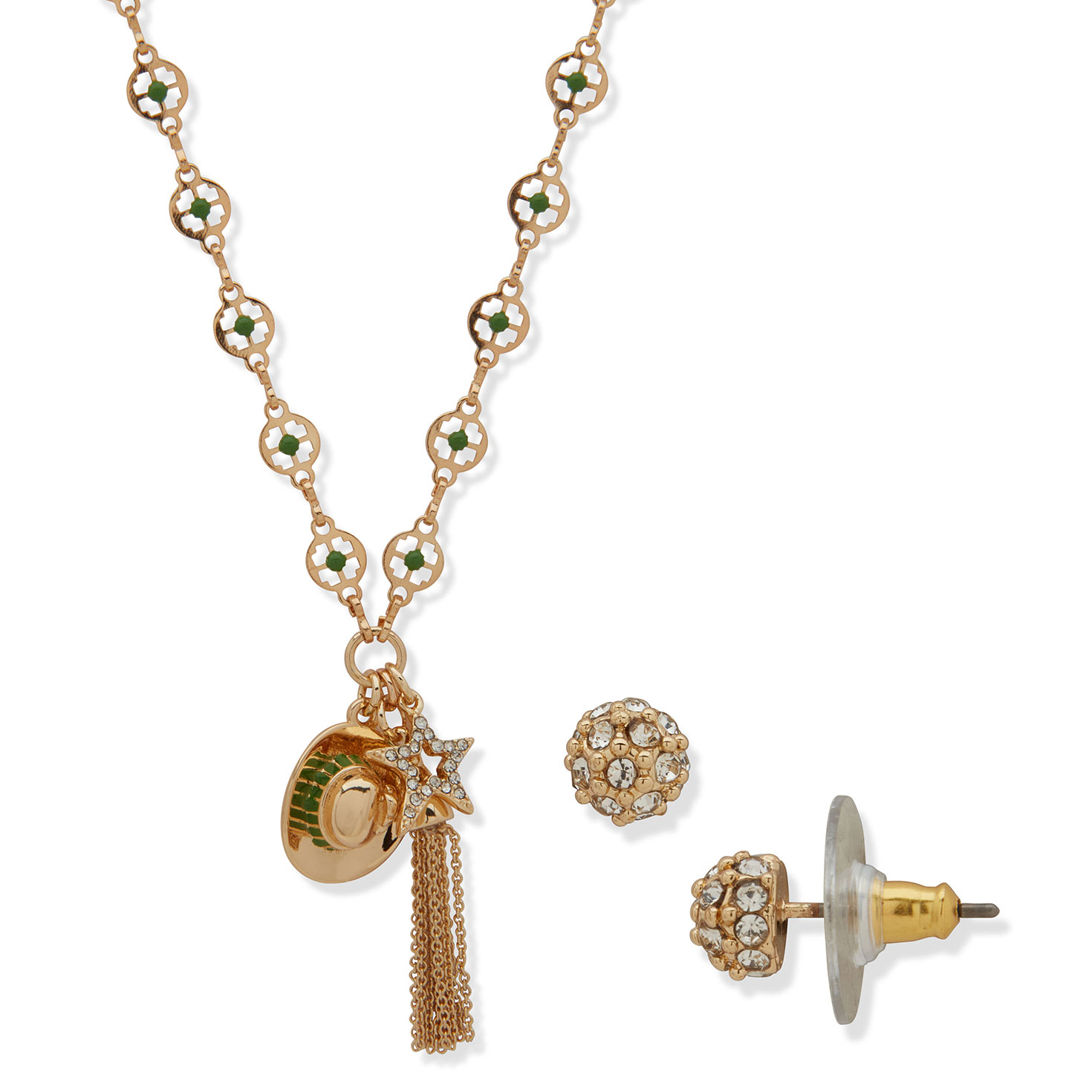 Hallmark x Opry® Sparkly Stud Earrings and Green Bead Necklace Set ...