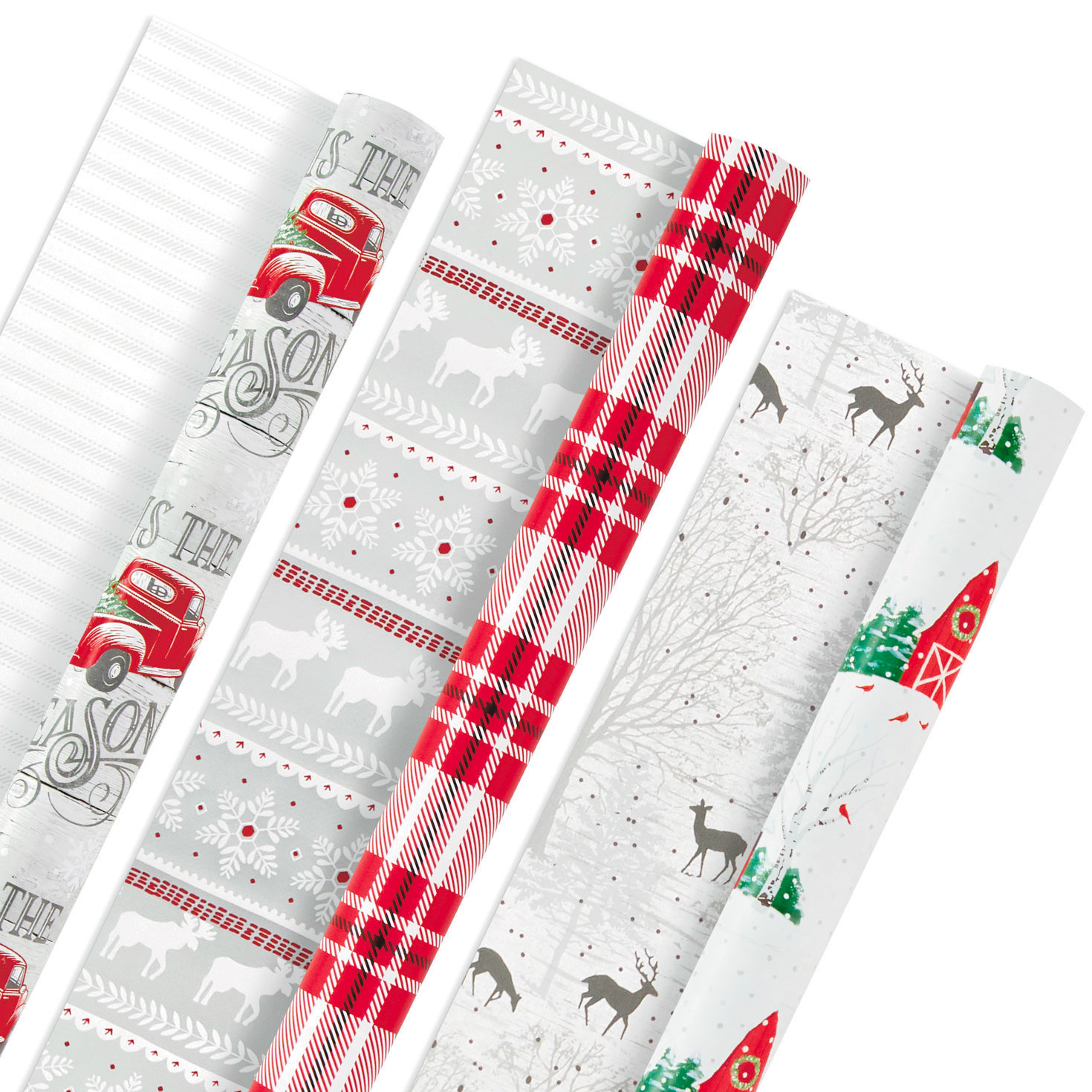 Rustic Winter 3-Pack Reversible Metallic Christmas Wrapping Paper, 120 ...