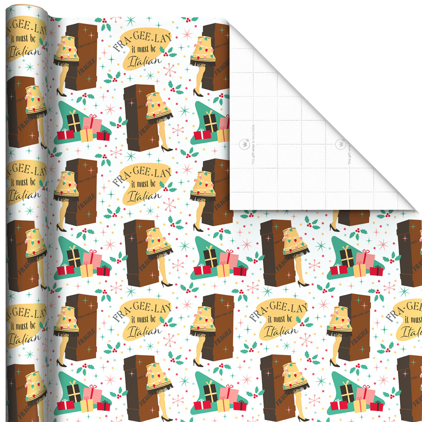 A Christmas Story™ Fra-Gee-Lay Leg Lamp Holiday Wrapping Paper, 25 sq ...