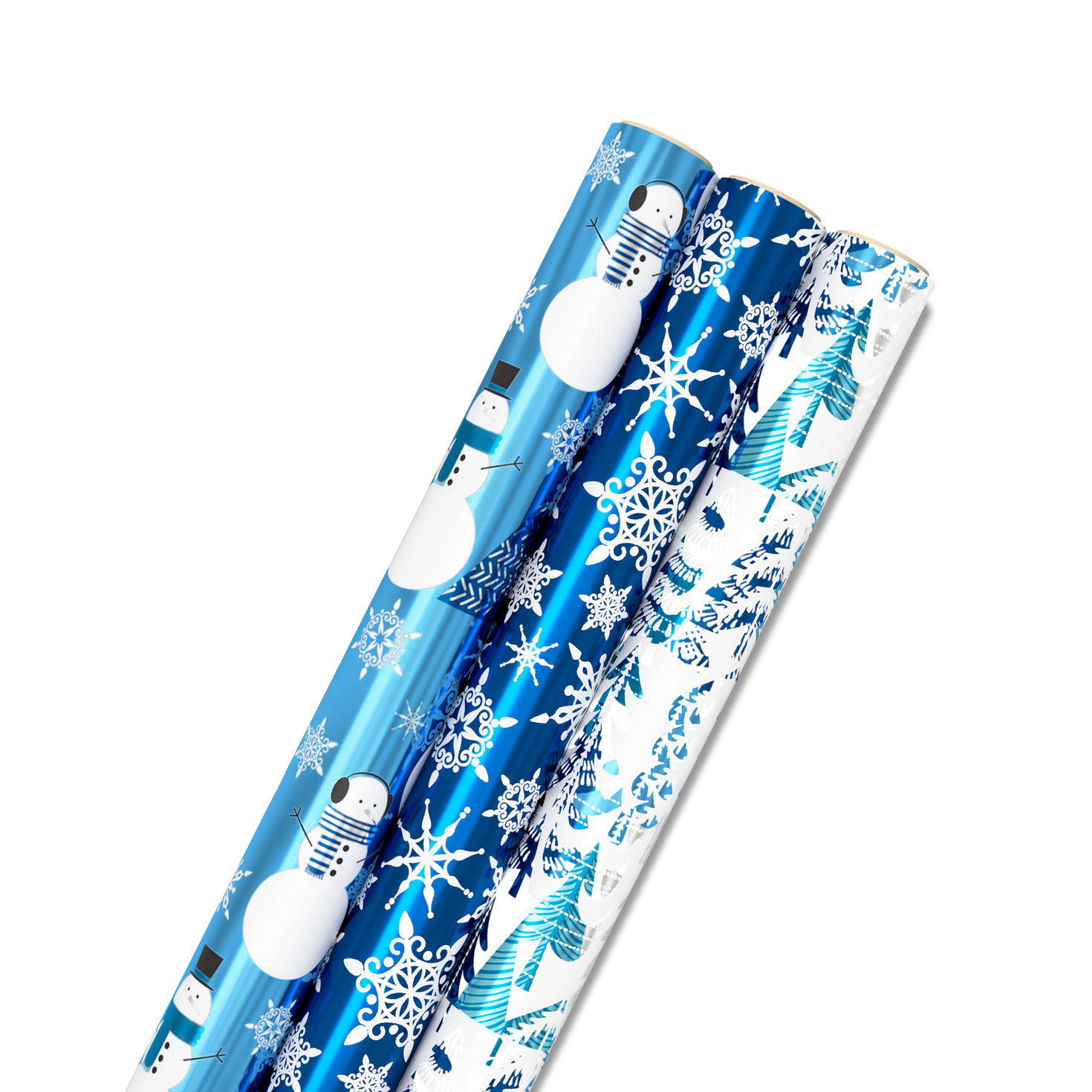 Snow Scenes Metallic 3-Pack Assorted Wrapping Paper Roll Bundle, 60 sq ...