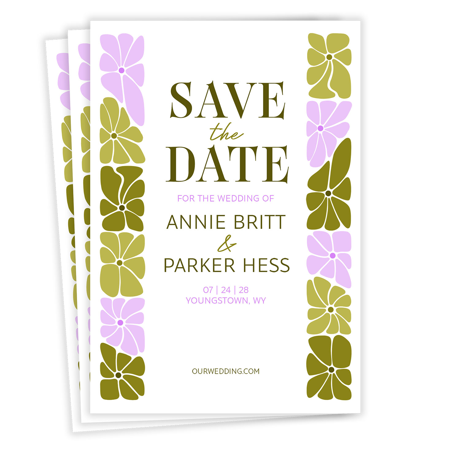 Modern Green and Pink Blossoms Flat Wedding Save the Date ...