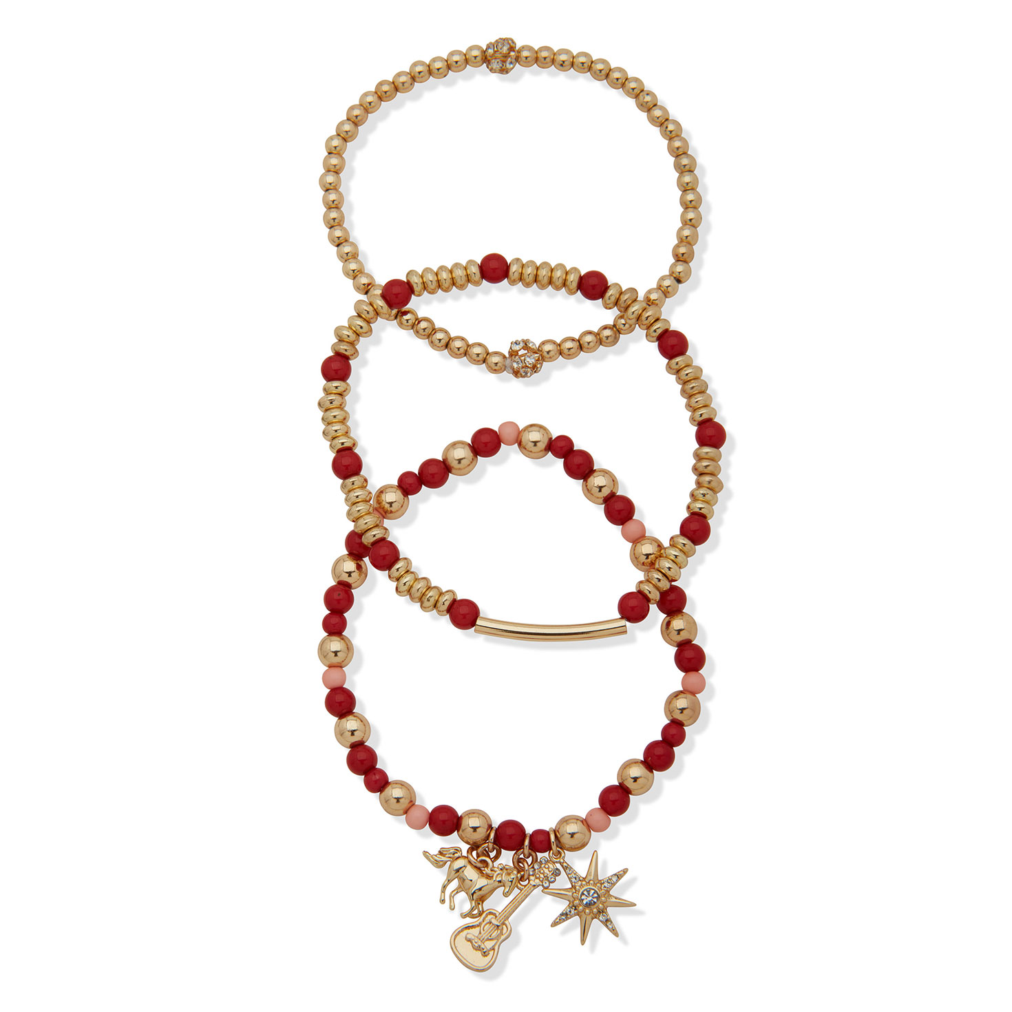Hallmark x Opry® Pink, Red and Gold Beaded Bracelets With Charms, Set ...