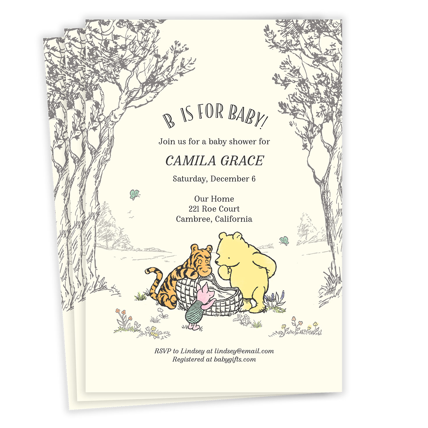 Disney Winnie the Pooh B Is for Baby Flat Baby Shower Invitation ...