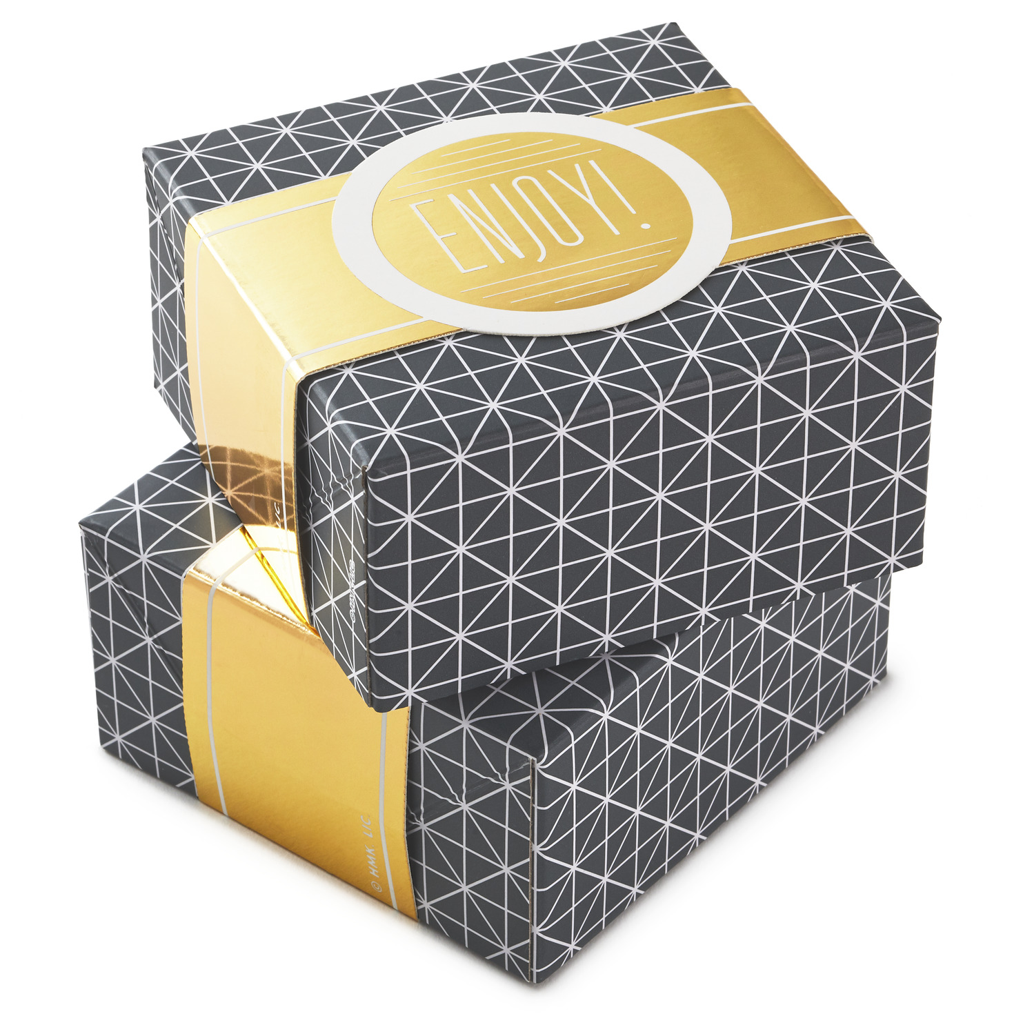 4" Gray Geometric 2-Pack Gift Boxes With Gold Bands - Gift Boxes | Hallmark