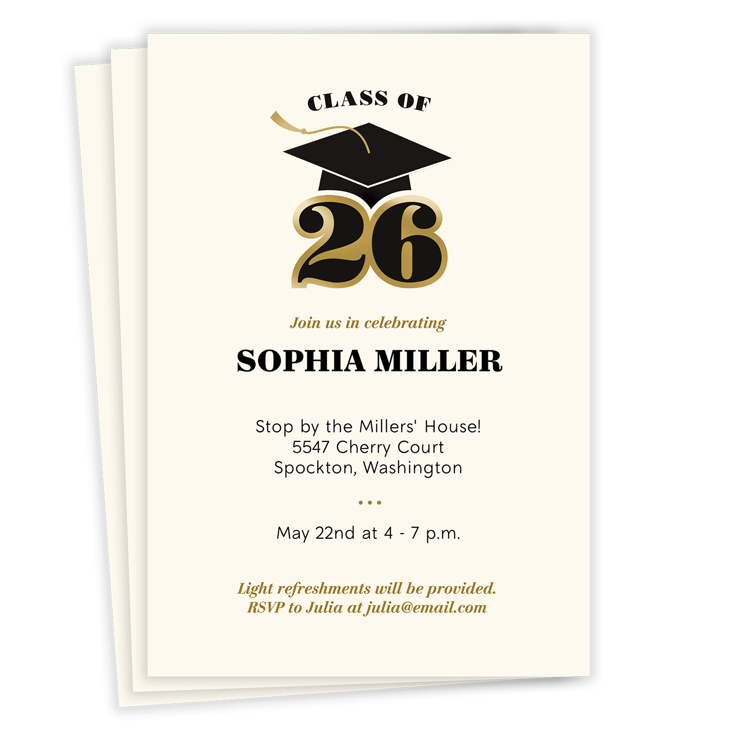 Classic Grad Cap Class of 2026 Flat Graduation Party Invitation ...