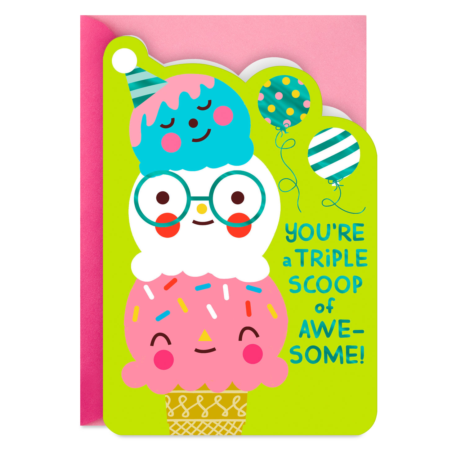 Mini Pet Bells Triple Ice Cream Cone Birthday Card With Glitter ...