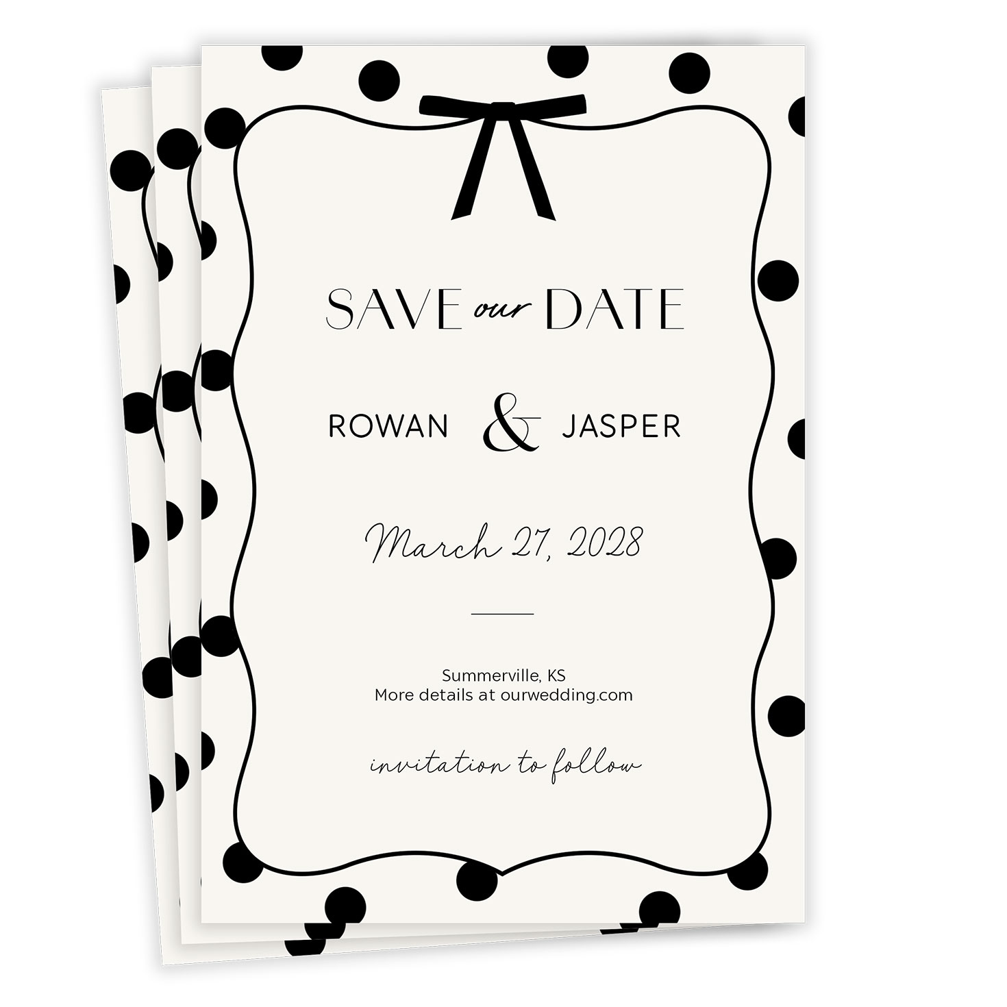 Modern Bow and Polka Dots Flat Wedding Save the Date - Announcements ...