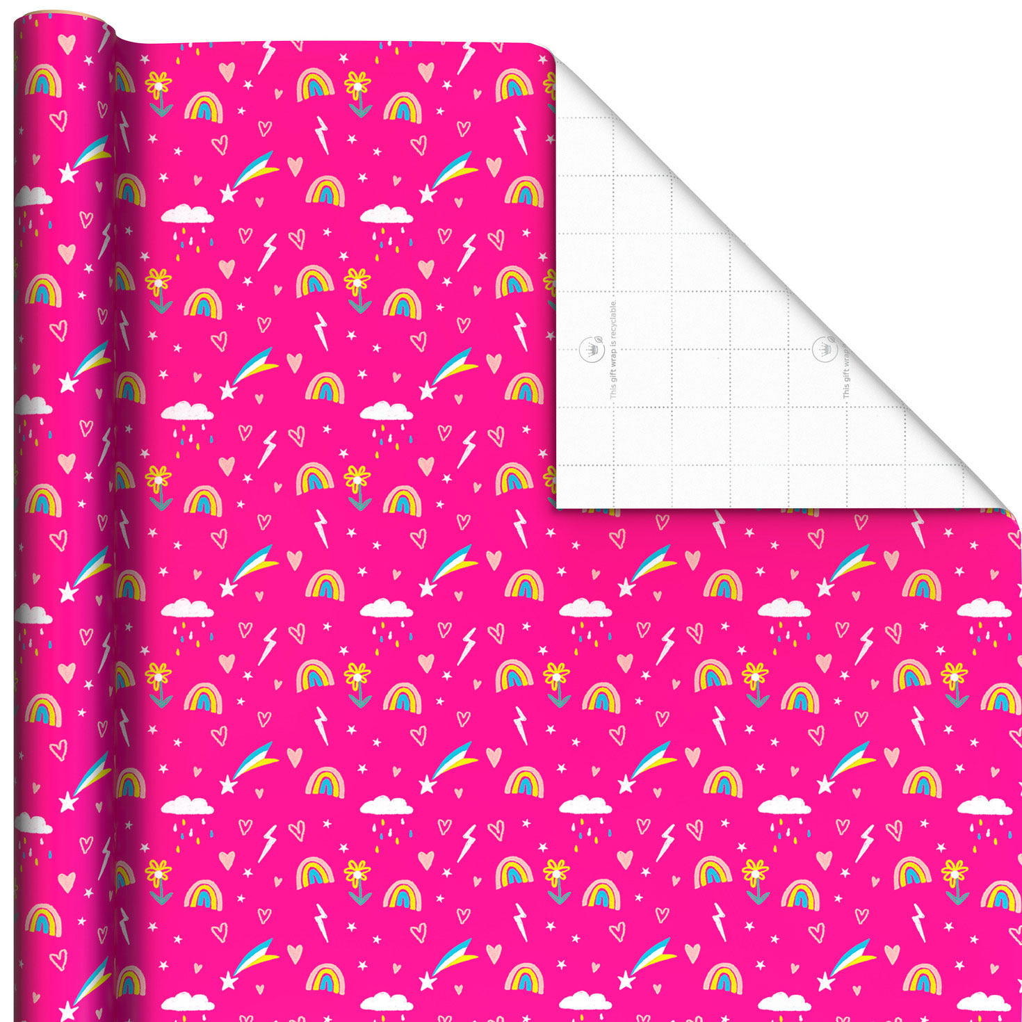 Rainbows and Flowers on Pink Jumbo Wrapping Paper, 90 sq. ft. - Wrapping Paper | Hallmark