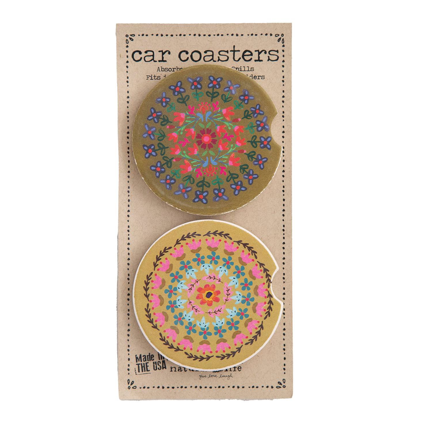 Natural Life Floral Mandala Ceramic Car Coasters, Set of 2 - Travel ...