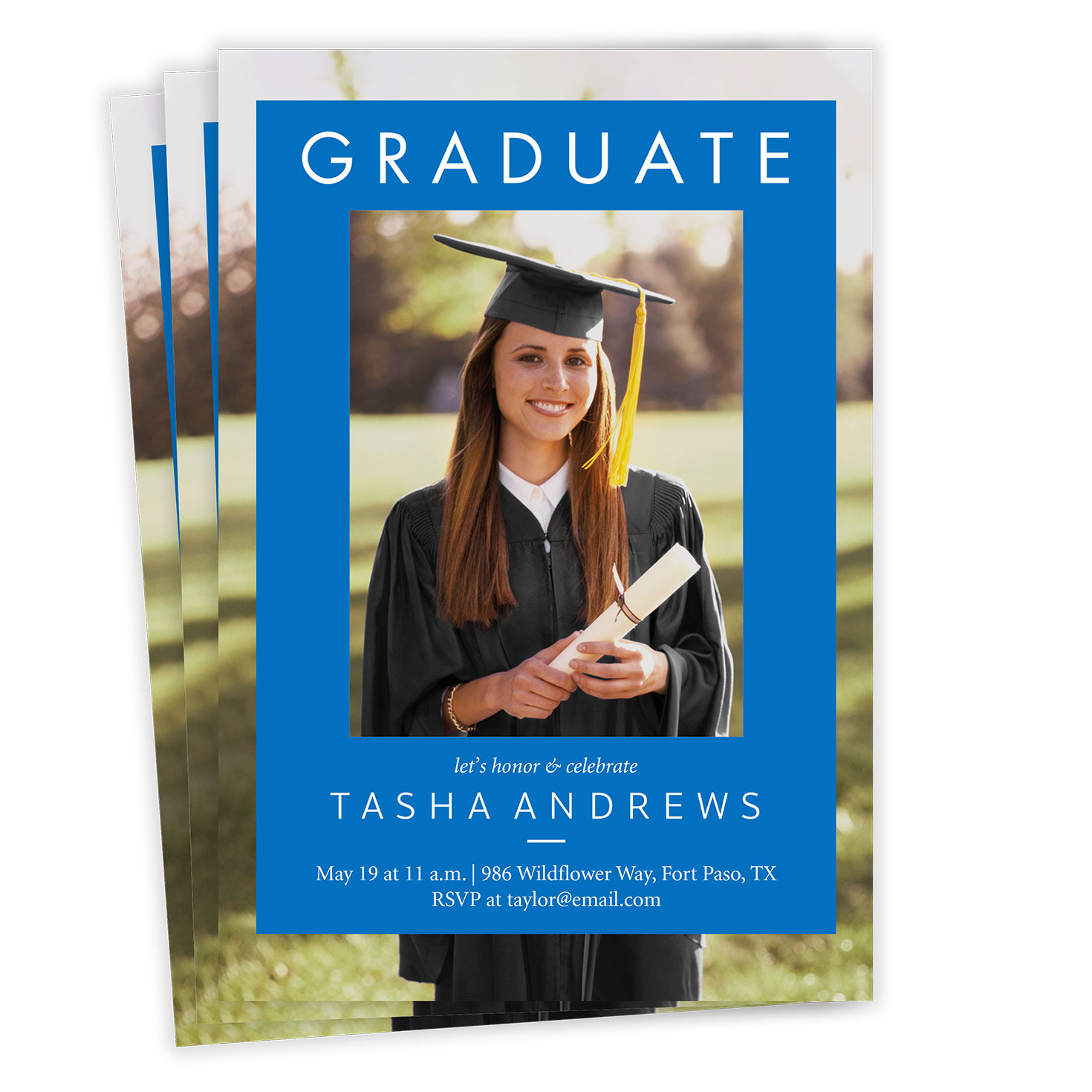 Blue Spotlight Frame Flat Graduation Party Invitation - Invitations ...