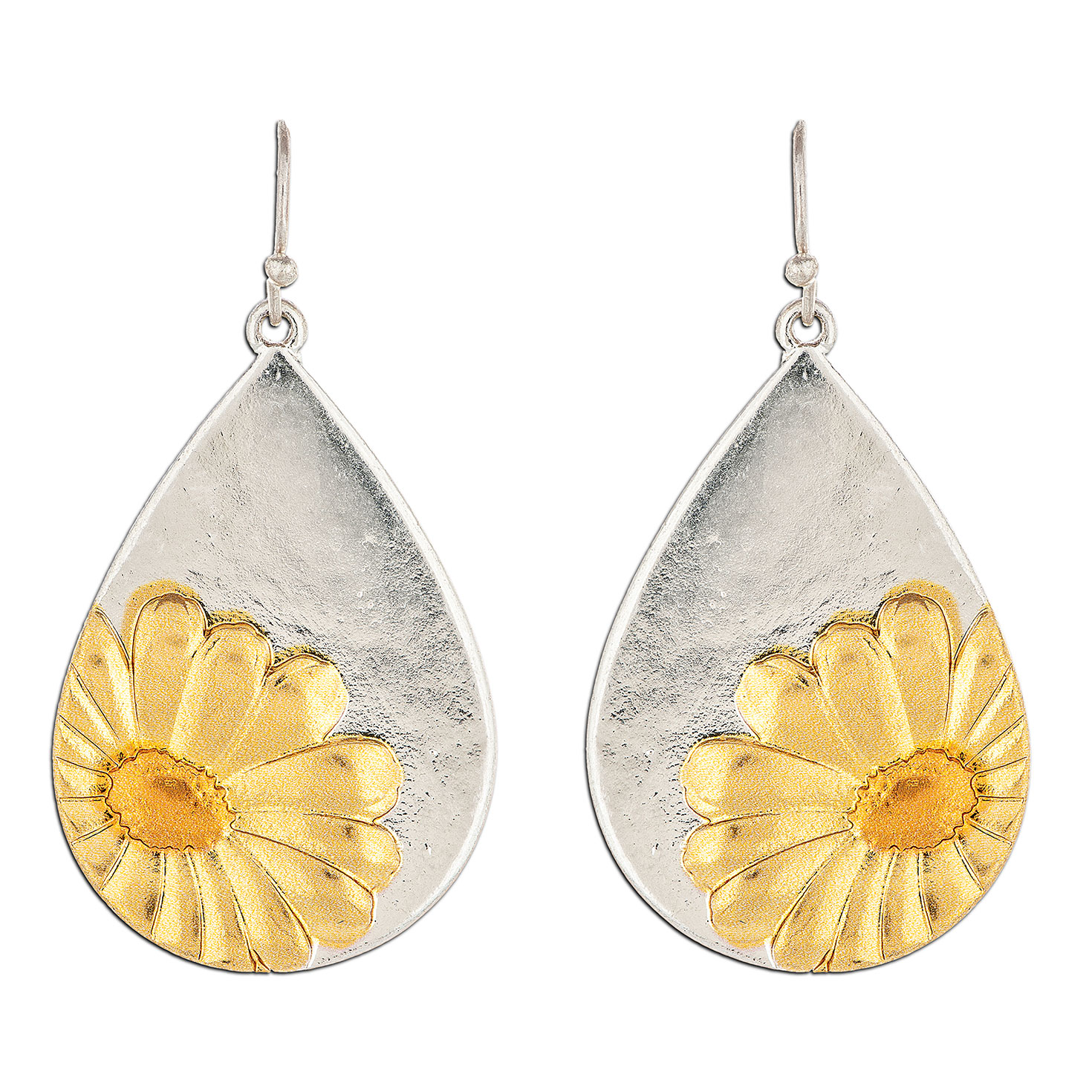 Rain Jewelry Gold Daisy on Silver Metal Teardrop Earrings - Earrings ...