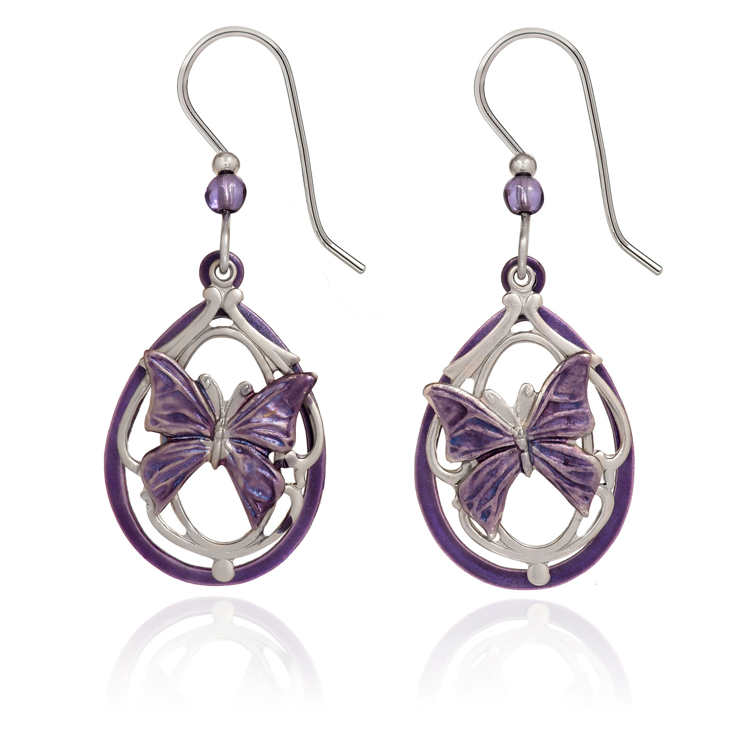 Silver Forest Butterflies Silver and Purple Drop Earrings - Earrings ...