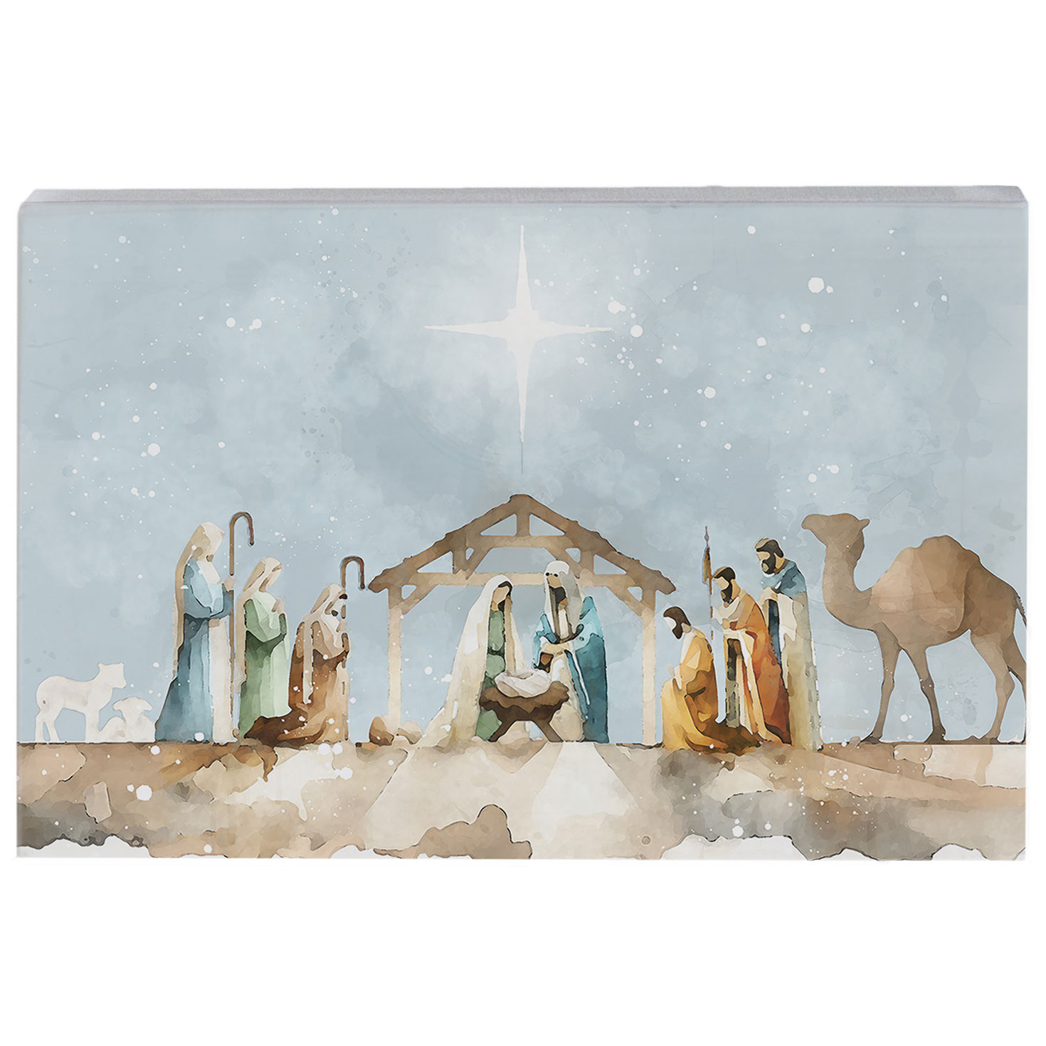 Sincere Surroundings Watercolor Nativity Scene Wood Block - Plaques ...