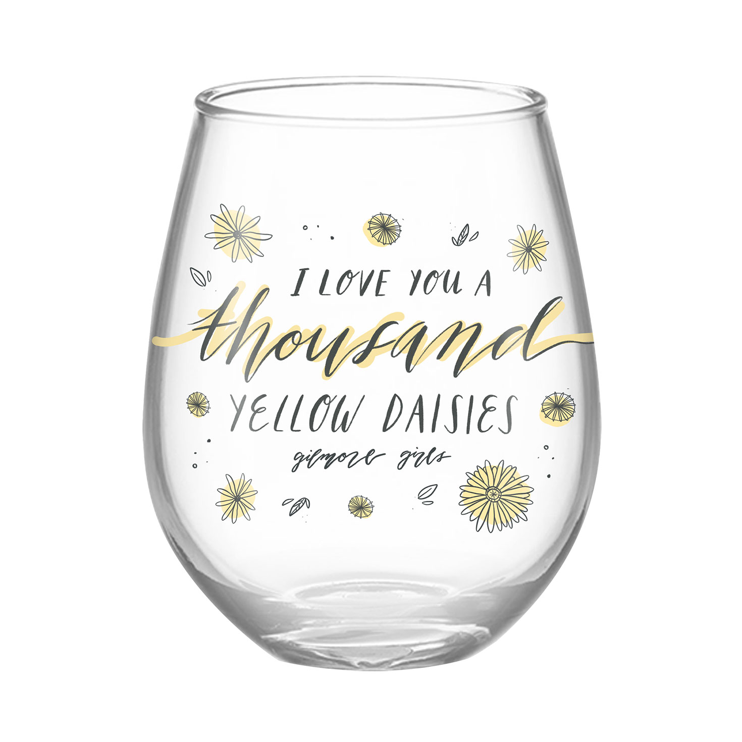 Silver Buffalo Gilmore Girls Yellow Daisies Stemless Wine Glass, 20 oz ...