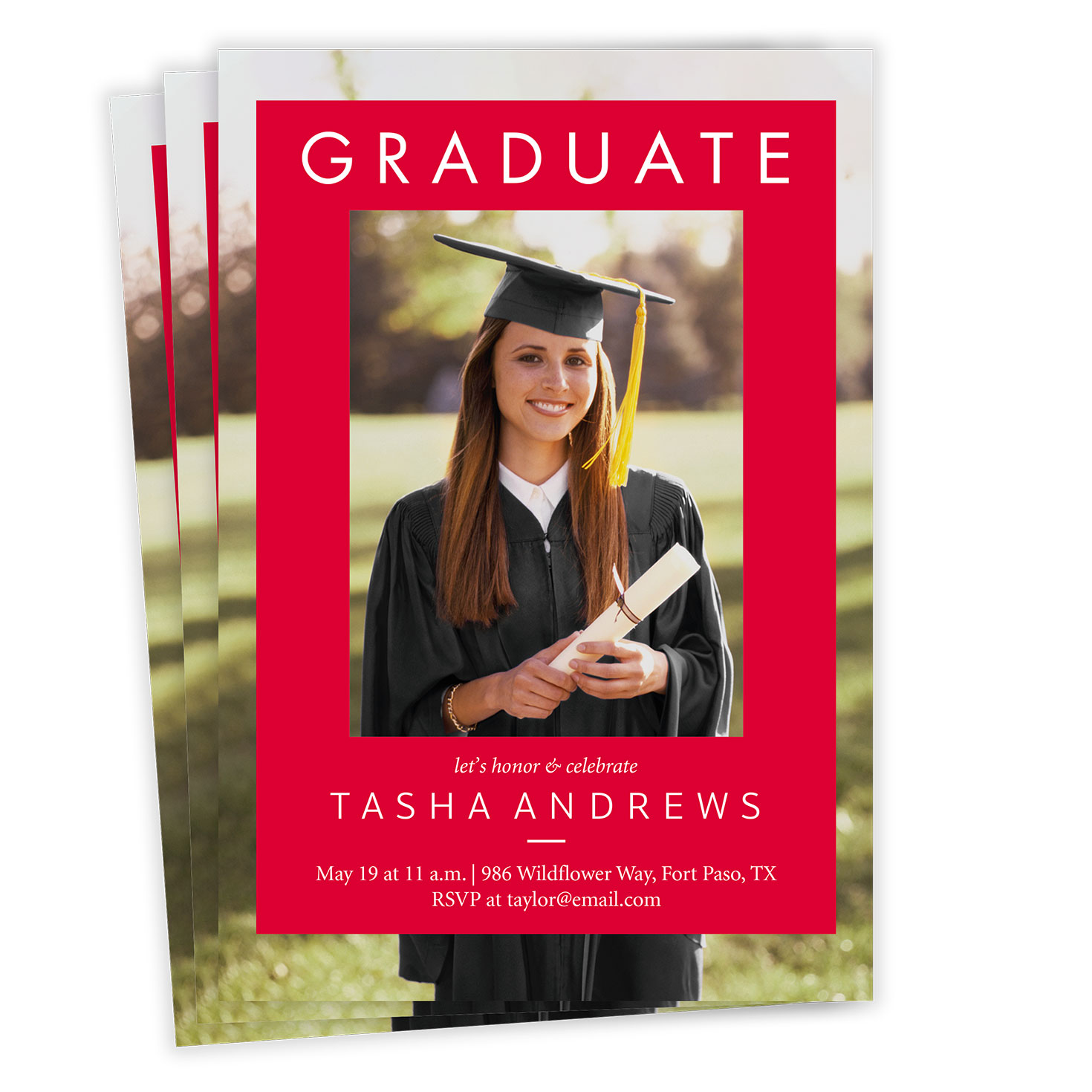 Red Spotlight Frame Flat Graduation Party Invitation - Invitations ...