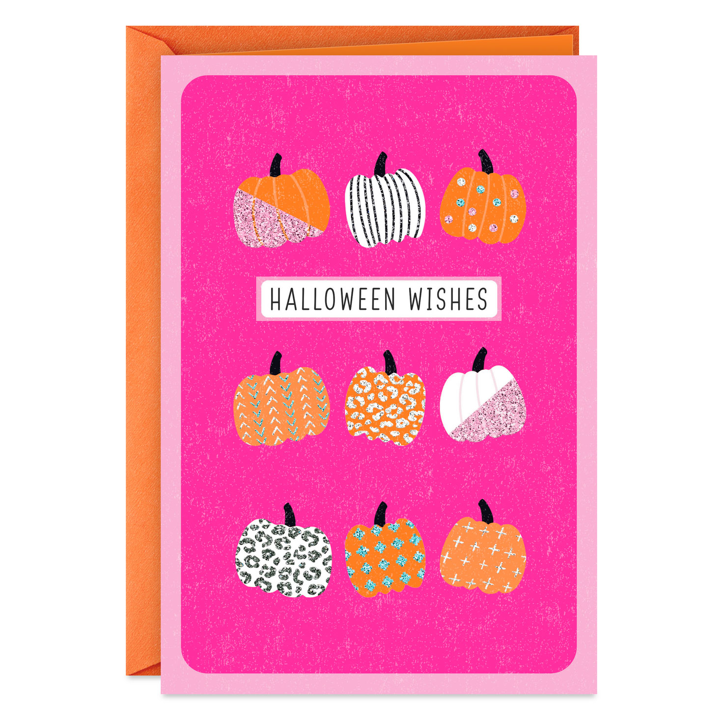 Halloween Wishes Sparkly Pumpkins Halloween Card - Greeting Cards ...